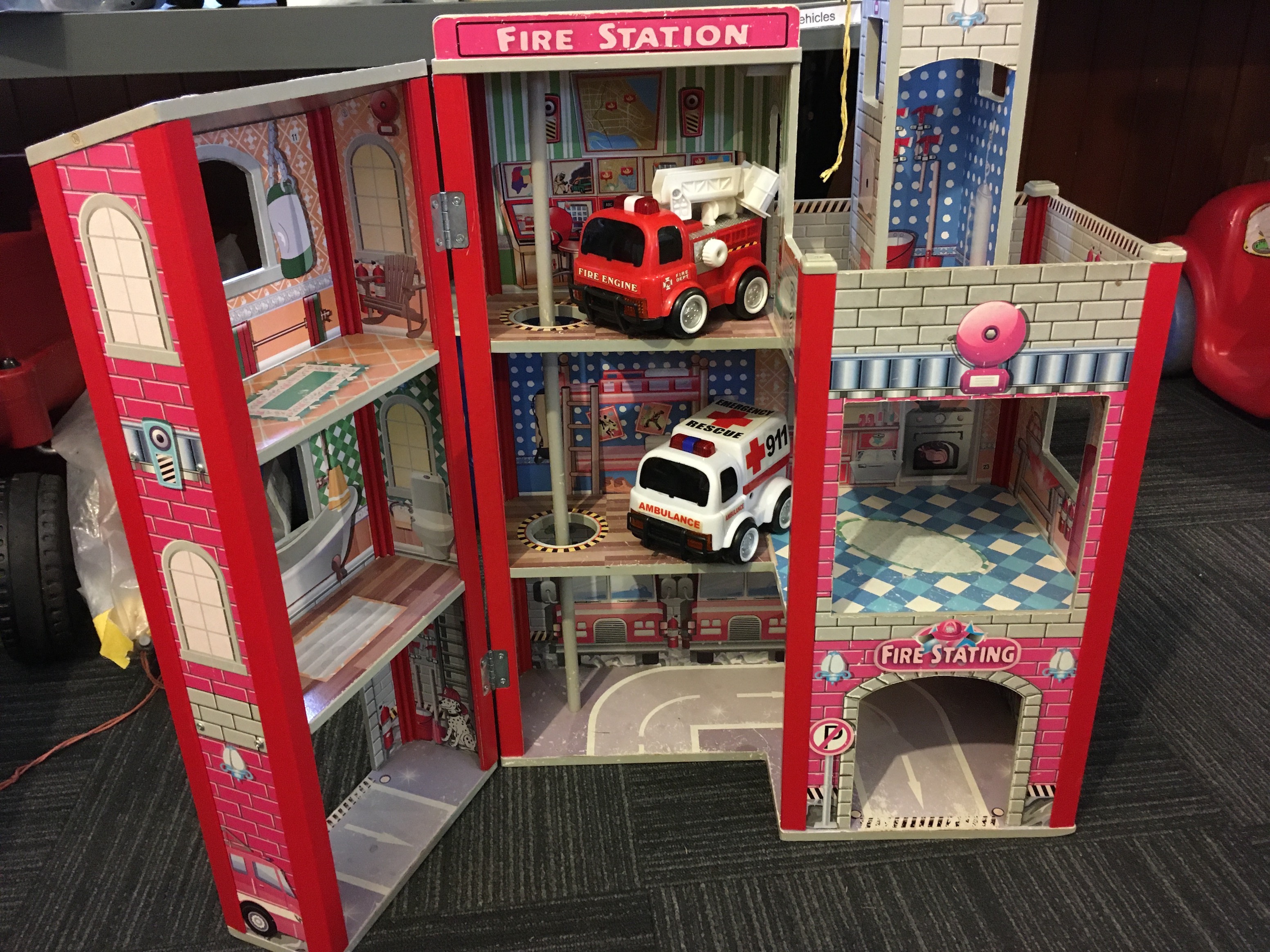 Wooden Fire Station Play Set